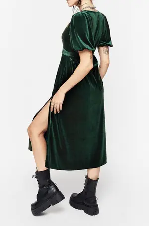 DISTURBIA Velour Applique Midi Wrap Dress