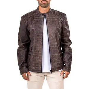 MACEOO Marthyr Croc Embossed Leather Jacket - Grey