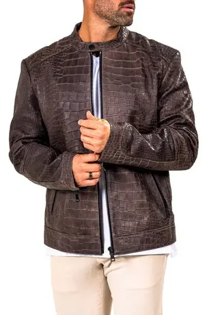 MACEOO Marthyr Croc Embossed Leather Jacket