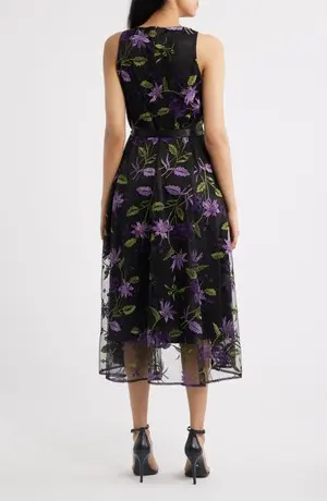 Tahari Embroidered Sleeveless Fit & Flare Dress