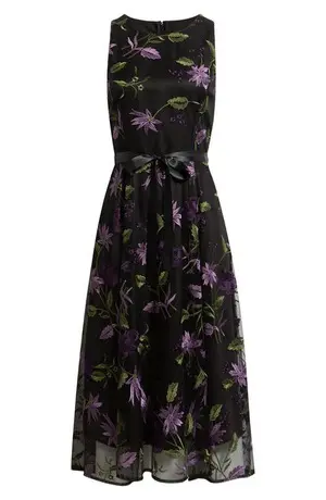 Tahari Embroidered Sleeveless Fit & Flare Dress