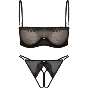 HOUSE OF SILK Lumiere Mesh Bra And Open-back Thong Set