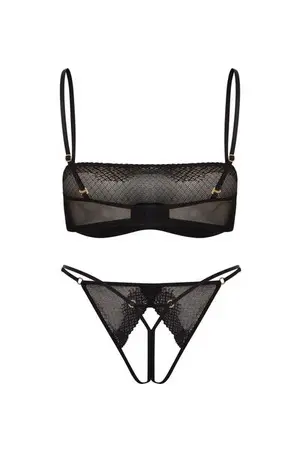 HOUSE OF SILK Lumiere Mesh Bra And Open-back Thong Set