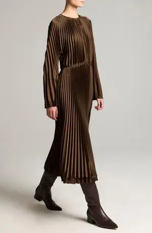 Vince Pleated Long Sleeve Midi Dress