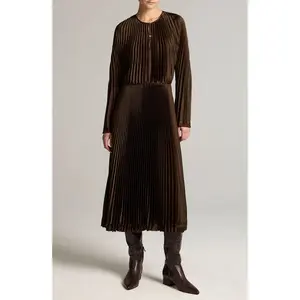 Vince Pleated Long Sleeve Midi Dress - Pinewood
