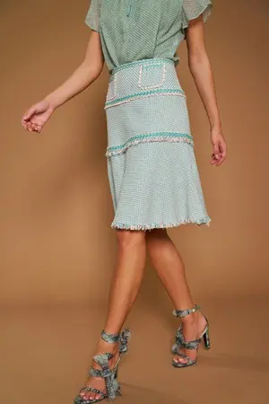 MAISON COMMON Two-tone Tweed Skirt With Patch Pockets And Trimming