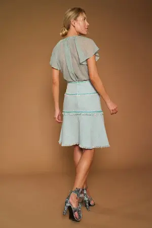 MAISON COMMON Two-tone Tweed Skirt With Patch Pockets And Trimming