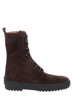 TOD'S Lace-up Suede Ankle Boots - Brown