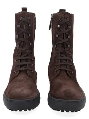 TOD'S Lace-up Suede Ankle Boots - Brown