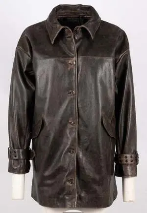 Mauritius Teona Distressed Leather Shacket With Buckle Cuffs