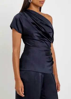 Simkhai Phoebe Asymmetric Draped Satin Top