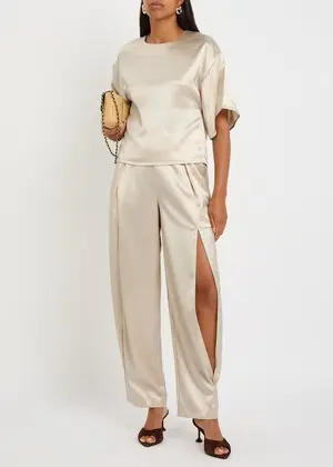 Simkhai Faye Side-slit Satin Trousers - Grey