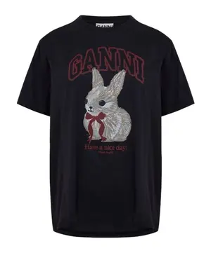 GANNI Logo Crew Neck T-Shirt Black
