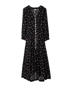 Rixo Floral Print V-neck Long Sleeve Maxi Dress