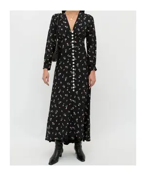 Rixo Floral Print V-neck Long Sleeve Maxi Dress