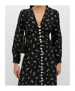 Rixo Floral Print V-neck Long Sleeve Maxi Dress