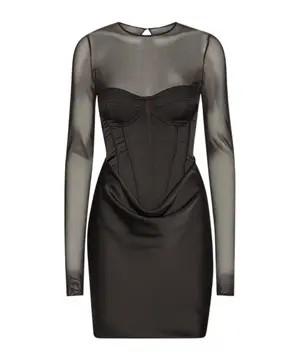 ROTATE BY BIRGER CHRISTENSEN Long Sleeve Corset Dress - Black
