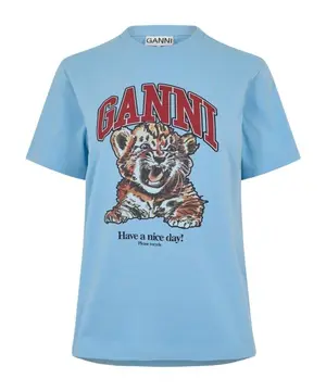 GANNI Logo Crew Neck T-shirt - Blue