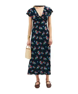 Rixo Floral Print V-neck Dress With Ruffles - Black