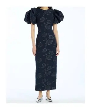 ROTATE BY BIRGER CHRISTENSEN Puff Sleeve Floral Jacquard Dress - Black