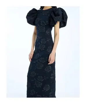 ROTATE BY BIRGER CHRISTENSEN Puff Sleeve Floral Jacquard Dress - Black