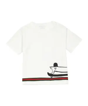 Gucci Crew Neck Short Sleeve T-shirt With Graphic Print And Stripes
