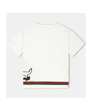 Gucci Crew Neck Short Sleeve T-shirt With Graphic Print And Stripes