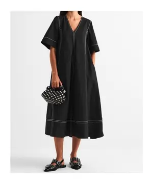 GANNI V-neck Short-sleeved Dress With Contrast Stitching