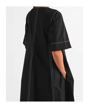 GANNI V-neck Short-sleeved Dress With Contrast Stitching