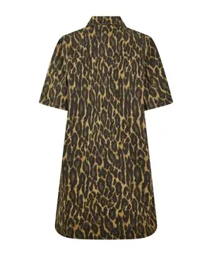 GANNI Leopard Print Denim Shirt Dress