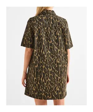 GANNI Leopard Print Denim Shirt Dress
