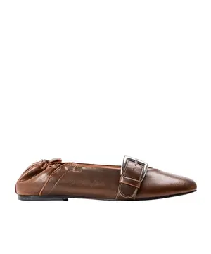 GANNI Brown Leather Ballerina Flats With Buckle Detail - Blue