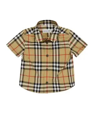 Burberry Plaid Short Sleeve Shirt - Nude