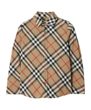 Burberry Long Sleeve Plaid Shirt - Nude