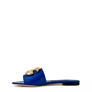 Dolce & Gabbana Patent Sandals With Gold-tone Dg Plaque - Blue
