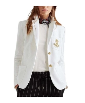Ralph Lauren Anfisa Cotton Long Sleeve Monogram Blazer - Nude