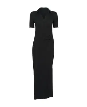 Helmut Lang Ribbed Knit V-neck Midi Dress