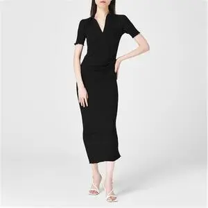 Helmut Lang Ribbed Knit V-neck Midi Dress