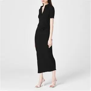 Helmut Lang Ribbed Knit V-neck Midi Dress