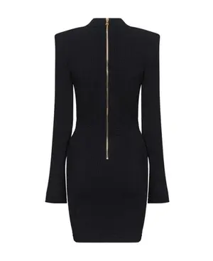 Balmain V-neck Ribbed Knit Dress With Button Detail