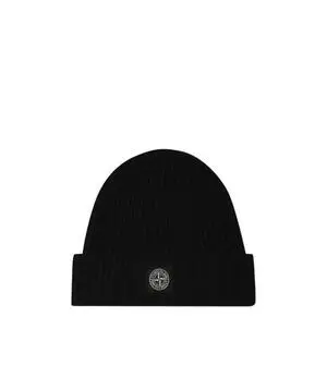 Stone Island Logo Patch Beanie - Black