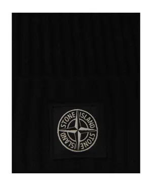 Stone Island Logo Patch Beanie - Black