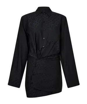 Off-White Mini Silk Shirt Dress With Knotted Front