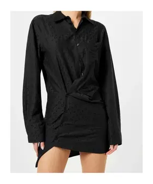 Off-White Mini Silk Shirt Dress With Knotted Front