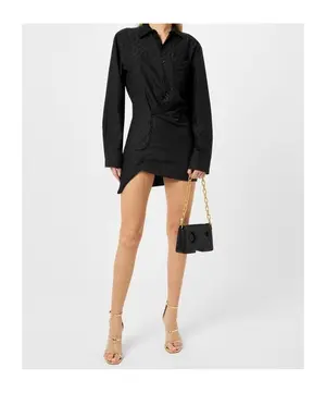Off-White Mini Silk Shirt Dress With Knotted Front