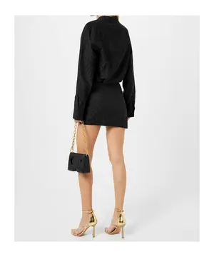 Off-White Mini Silk Shirt Dress With Knotted Front