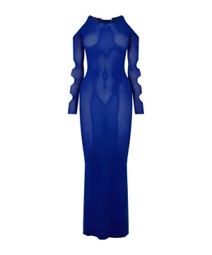 Off-White Viscose Long Sleeve Cut Out Maxi Dress