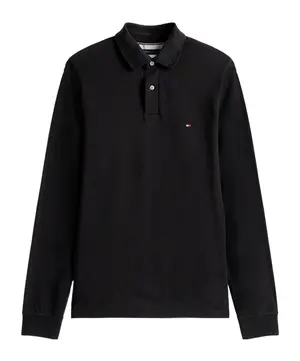 Tommy Hilfiger Logo Long Sleeve Polo Shirt - Black
