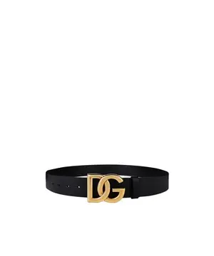 Dolce & Gabbana Interlock Logo Buckle Belt - Black