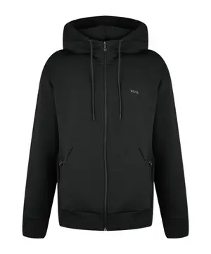 Hugo Boss Full-zip Hoodie With Adjustable Drawstring Hood - Black